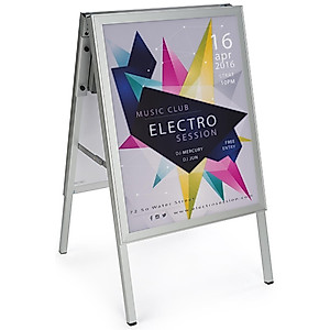 Displays2go Illuminated Sandwich Boards, Double Sided, Aluminum Construction, PVC Lens – Silver Finish (LEDABRD28)