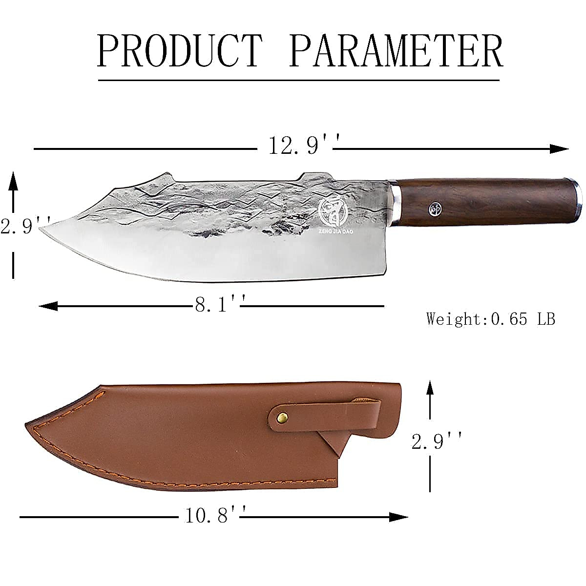 ZENG JIA DAO Heavy Duty Butcher Knife with Sheath High Carobon Steel Meat Cutting Cleaver for Slaughter - Outdoor Carry Hunting Knife