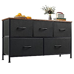 WLIVE 1-Drawer Nightstand, 5-Drawer Dresser Set, Fabric Storage Tower for Bedroom, Hallway, Nursery, Closets, Tall Chest Organizer Unit with Textured Print Fabric Bins, Steel Frame, Wood Top