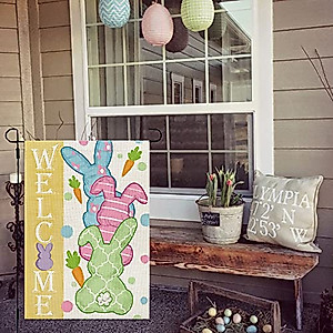 CROWNED BEAUTY Easter Bunnies Tail Garden Flag 12x18 Inch Double Sided for Outside Burlap Small Carrots Welcome Yard Holiday Decoration CF716-12