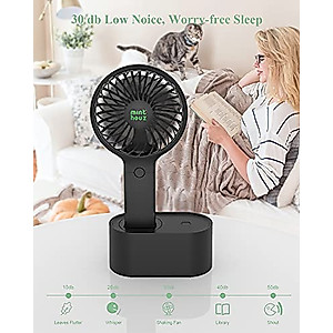 Minthouz Handheld Fan, 90° Automatic Head Shaking Personal Fan with Rotating Base, 3 Speed Adjustable Portable Fan Rechargeable Desk Fan with 2000mAh Built-in Battery, Mini Fan for Office/Home/Outdoor