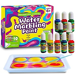 TIANTAG Marbling Paint Art Kit for Kids Creative Arts and Crafts Set for Girls & Boys 10 Colors（10ml Each） Water Marble Kit Art Painting Set for Ages 6+