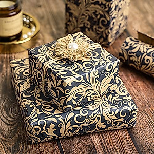 RUSPEPA Kraft Wrapping Paper Roll - Navy Floral Pattern Great for Birthday, Party, Wedding - 17 Inches X 32.8 Feet