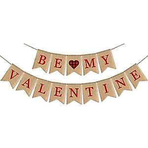 SWYOUN Burlap Be My Valentine Banner Happy Valentine's Day Party Supplies Garland Decoration