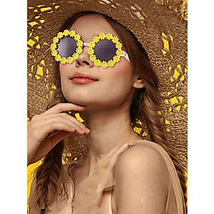 Dunzy 6 Pack Daisy Flower Sunglasses for Women Retro Hippie Round Glasses 70s Disco Groovy Sunglasses for Party Costume Accessories, 6 Colors