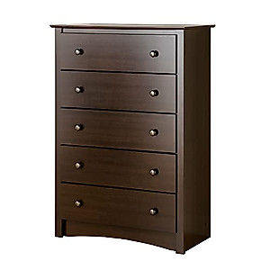 Prepac Fremont Superior 5-Drawer Chest for Bedroom - Spacious and Stylish Chest of Drawers, Measuring 17.75"D x 31.5"W x 44.75"H, In Espresso Finish