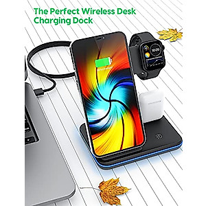 Wireless Charging Station, 2023 Upgraded 3 in 1 Wireless Charger Stand with Breathing Indicator Compatible with iPhone 14/13/12/11 Pro/XS, AirPods 3/2/1/pro 2, iWatch Series 8/7/6/5/4/3,Samsung Phones