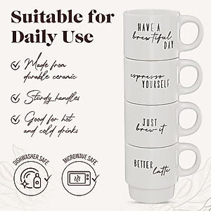 American Atelier Coffee Mug Set with Coffee Mug Rack | Coffee Mugs Set of 4 | Stackable Coffee Mugs with Rack | Coffee Cup Set with Coffee Cup Rack | Have a Brewtiful Day Print | Ceramic Mug