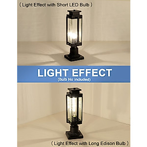 EERU Outdoor Post Light Fixtures 18" Large Exterior Post Lantern with Pier Mount Base IP65 Waterproof Black Finish with Seeded Glass Pier Mount Light Outdoor Pole Light for Patio, Porch, Yard, Garden