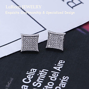 LuReen Mens Earring Silver Gold 11mm Square CZ Stud Earring for Men