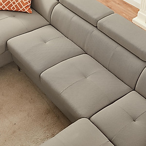 HAUSHECK 3 Piece Sofa U Shape Sectional Couches with Headrests Adjustment, Left Chaise with Storage, Linen Fabric, Living Room Furniture Set, 120" D x 94.5" W x 36.2" H, Smoke