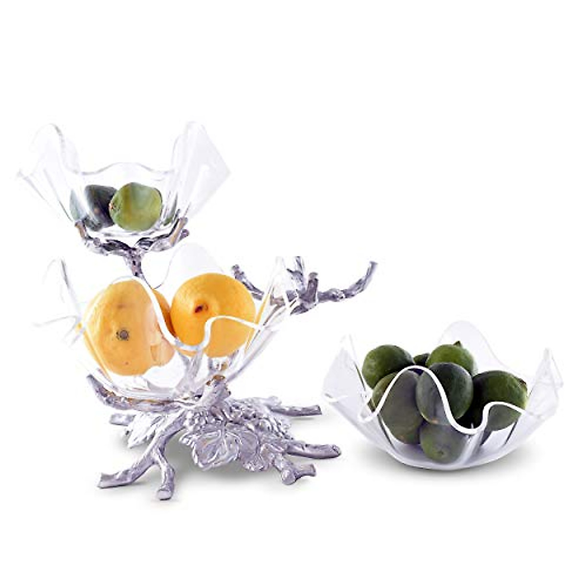 Arthur Court 3-Tiered Acrylic Bowl Stands Grape Pattern Sand Casted in Aluminum with Artisan Quality Hand Polished Tarnish Free Lightweight Serving Bowls 9.5 inch x 12 inch
