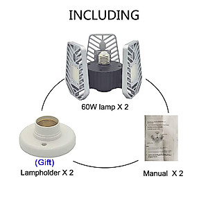 LED Garage Lights 2pack, 60W Daywhite LED Garage Ceiling Lights, 6500Lm led Garage Light CRI 80 led Adjustable Garage Light,led Lights for Garage Barn,Warehouse,Basement