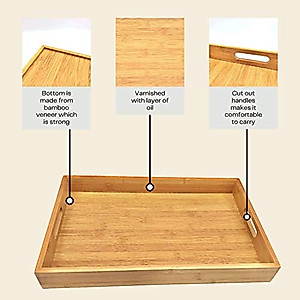 Bamboo Serving Tray with Handles - Made from Bamboo Tray and Veneer Bottom which can be Used as a Kitchen Serving Tray, Coffee Tables, as Well as Bed Tray and Tray for an Ottoman