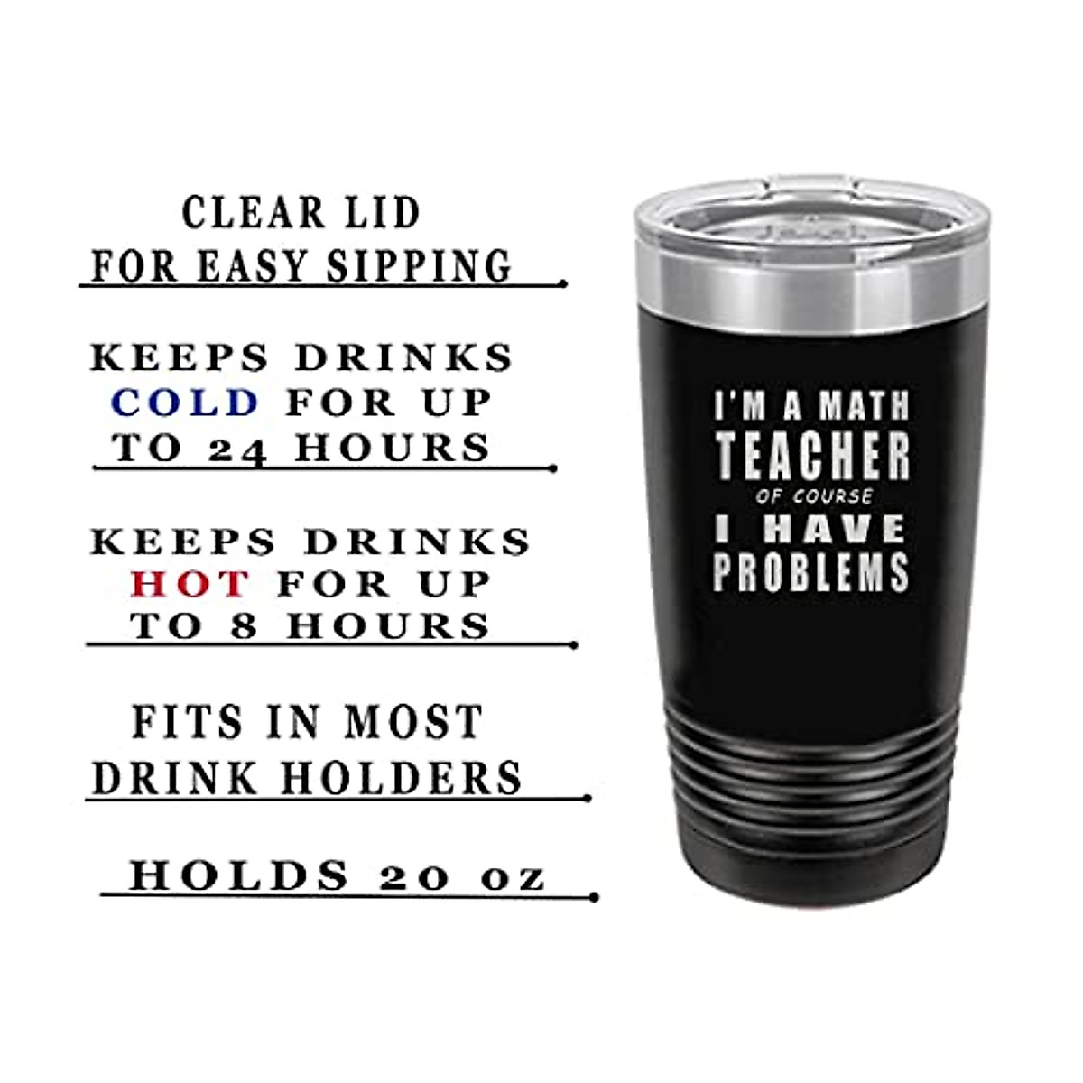 Rogue River Tactical Funny Math Teacher Problems Large 20 Ounce Stainless Steel Travel Tumbler Mug Cup w/Lid School Professor Teaching Educator Gift (Black)