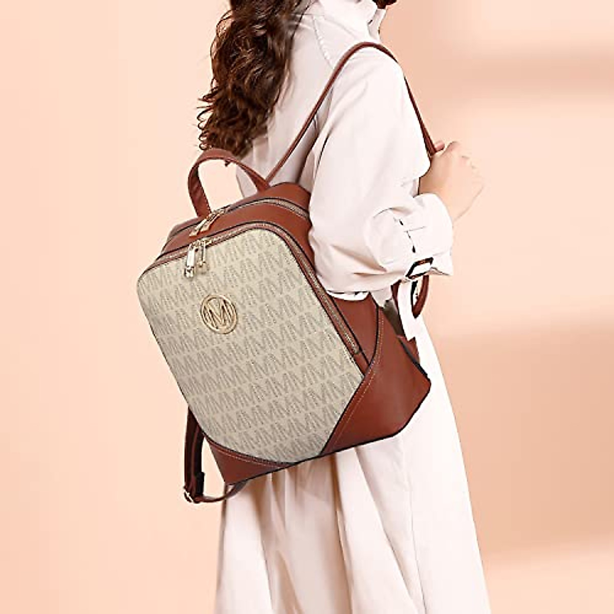 MKP Women Fashion Medium Backpack Purse (Beige and Beige)