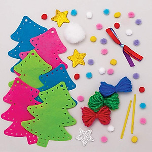 Baker Ross AW993 Christmas Tree Ornament Sewing Kits - Pack Of 3, Festive Arts And Crafts, Christmas Craft Kits for Kids