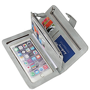 Wristlet Wallets for Men & Women, Leather Clutch Wallet with Card Slots Business Long phone Purse Multi Card Organizer (C224 Gray)