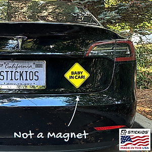 Stickios Baby in Car Stickers for Boys & Girls (2-Pack) - Paint-Safe, Removable, Non-Magnetic Baby Safety Stickers for Cars & Windows - Baby Yellow (2 Vinyl Decals)