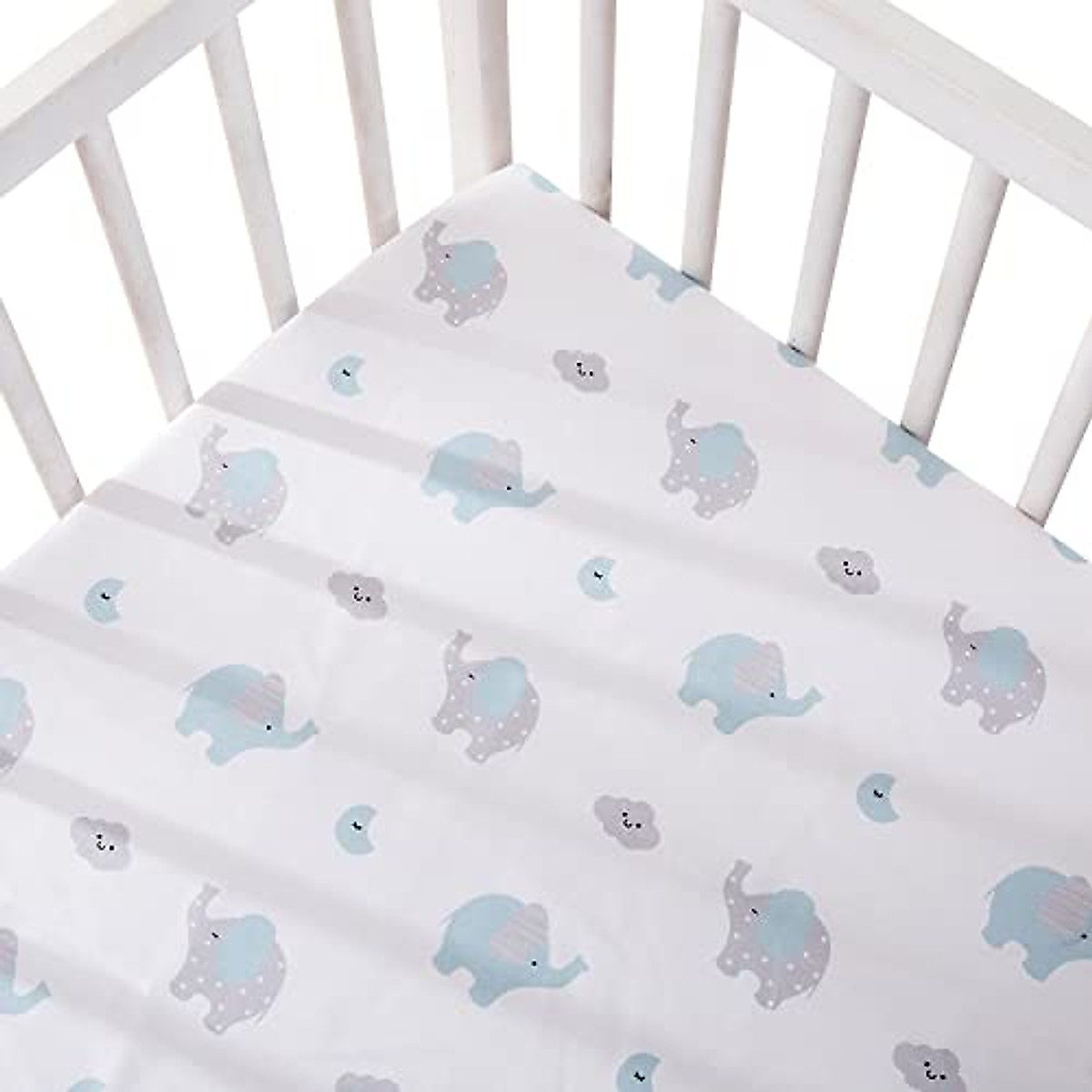 Plushii Crib Sheets for Baby Boys 4 Pack, 28"x 52" Extra Soft Microfiber Crib Sheet Set for Standard Crib & Toddler Mattress Pad, Dinosaur & Elephant & Stars & Navy Blue