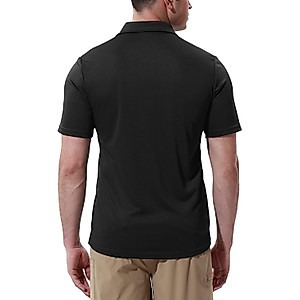 Gopune Men's Short Sleeve Polo Shirts Quick Dry Outdoor Regular Fit Golf Shirts with Pocket Black,L