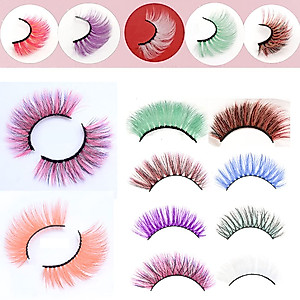 Colored Lashes Halloween Colorful Eyelashes Easter Faux Mink False Eye Lashes With Color Cosplay Long Dramatic Party Fake Eyelashes Extensions Makeup Tools 5 Pairs (MQ3-15MM)