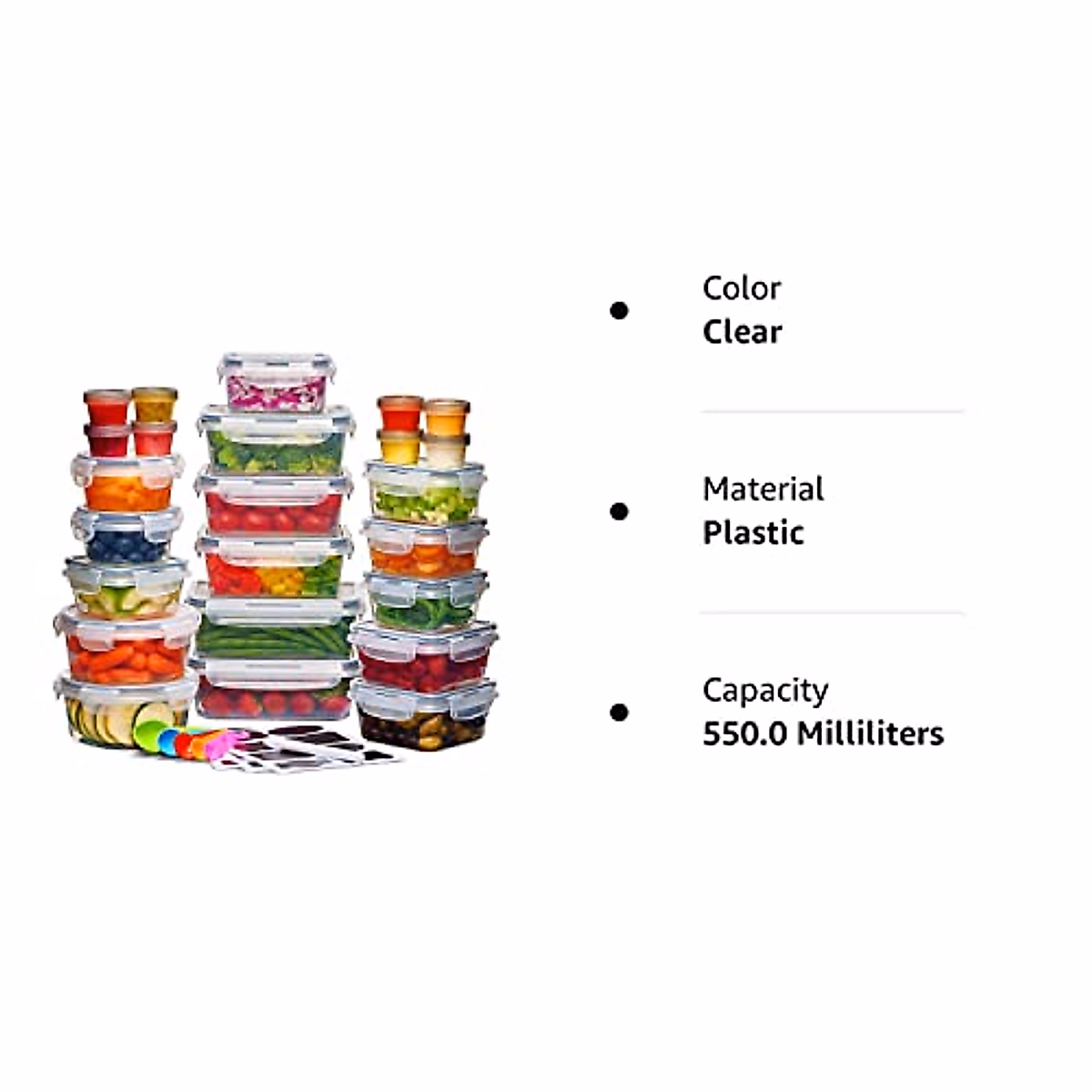 24 Pcs Airtight Food Storage Container Set - BPA Free Clear Plastic Kitchen and Pantry Organization Meal Prep Lunch Container with Durable Leak Proof Lids - Labels, Marker & Spoon Set