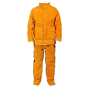 Prettyia Cowhide Welding Jacket Pant Suit for Men, Heavy Duty Flame Heat Resistant Welding Clothing, Durable and Easy to Wear, Orange, 108cm