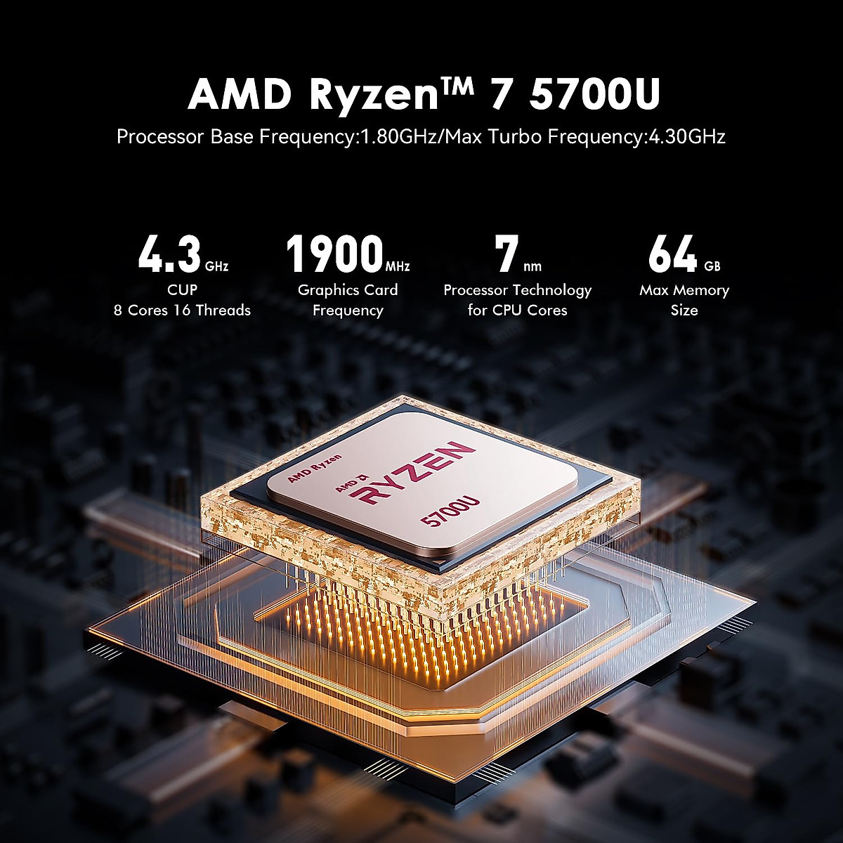 TRIGKEY Ryzen 7 Mini PC 8 Core 16 Thread Mini Computer OS Desktop PC 5700U（Up to 4.0GHz） 32G DDR4+500G NVME SSD 15W TPD Micro PC | 8Core 1900MHz HD Graphics | WiFi-6 | BT 5.2 | Type-C | OS