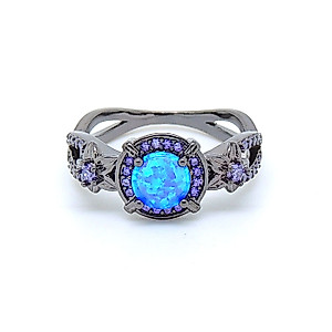 Ginger Lyne Collection Sloane Blue Black Plated Simulated Fire Opal Purple CZ Ring Size 8
