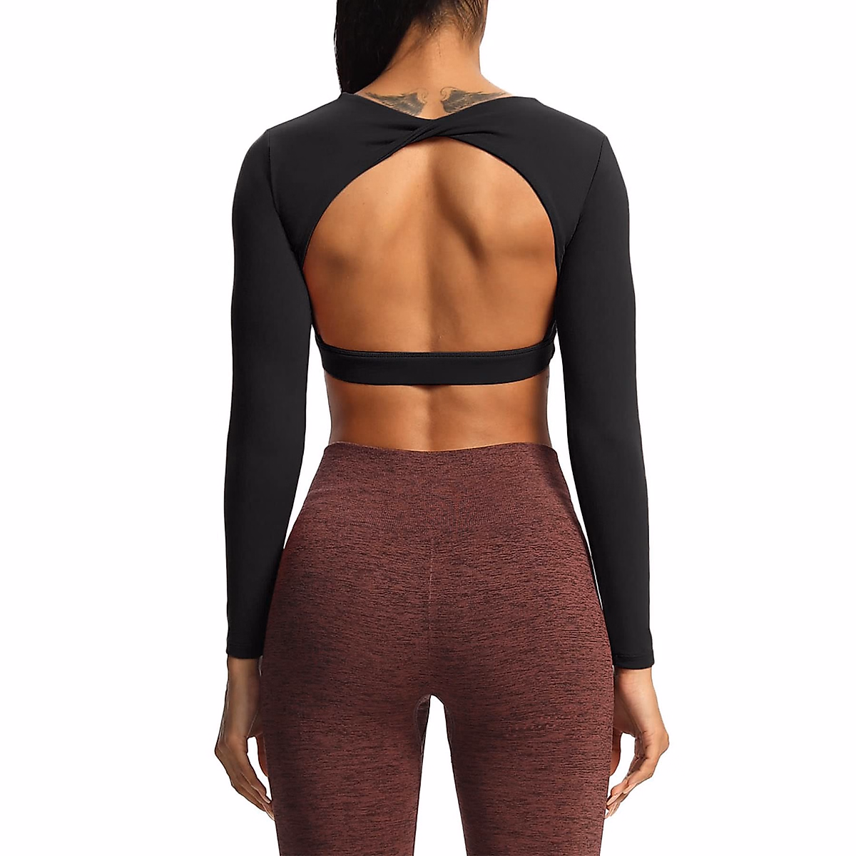 Aoxjox Long Sleeve Crop Tops for Women Define Sculpt Workout Cropped T Shirt Top (Black, Large)