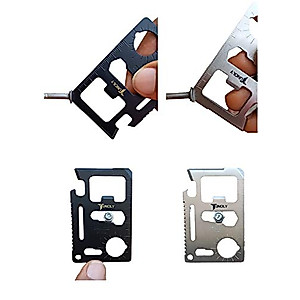Survival Credit Card Multitool by Tuncily (2 Pack - Black & Silver) - 11 in 1 Wallet Multipurpose Tool, Bottle Opener, Everyday Utility Tactical Multi Tool, Christmas Gifts Stocking Stuffers for Men