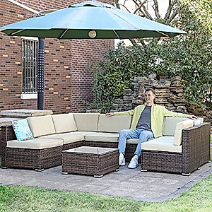 YITAHOME 8 Piece Outdoor Patio Furniture Sets, Garden Conversation Wicker Sofa Set, and Patio Sectional Furniture Sofa Set with Coffee Table and Cushion for Lawn, Backyard, and Poolside, Brown