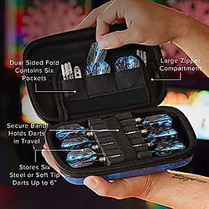 Casemaster Sentinel 6 Dart Case, Holds Extra Accessories, Tips, Shafts and Flights, Compatible with Steel Tip and Soft Tip Darts, Impact & Water Resistant Tactech Shell, Galaxy