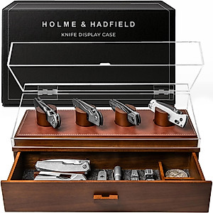 Pocket Knife Display Case EDC Case – Pocket Knife Storage Case and Knife Display Stand – Pocket Knife Case and Pocket Knife Organizer – Knife Cases For Collections - Gift For Men Husband Dad - Walnut