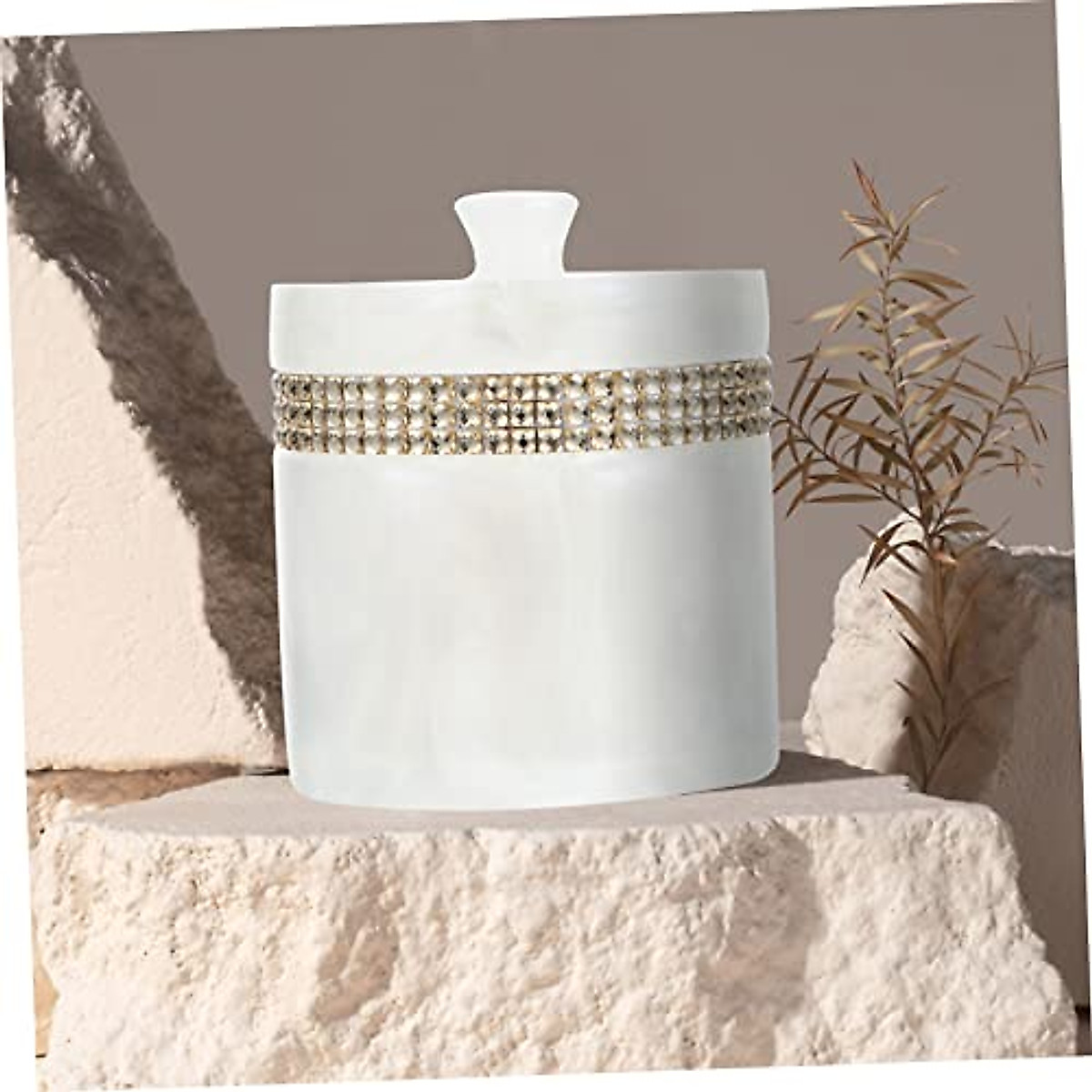 Cabilock Resin Swab Box Toothpick Dispenser Makeup Storage Organizer Box Candy Dishes Decorative 2pcs Cotton Swabs Rhinestone Snack Jars Candy Storage Container Cotton Pad Container White