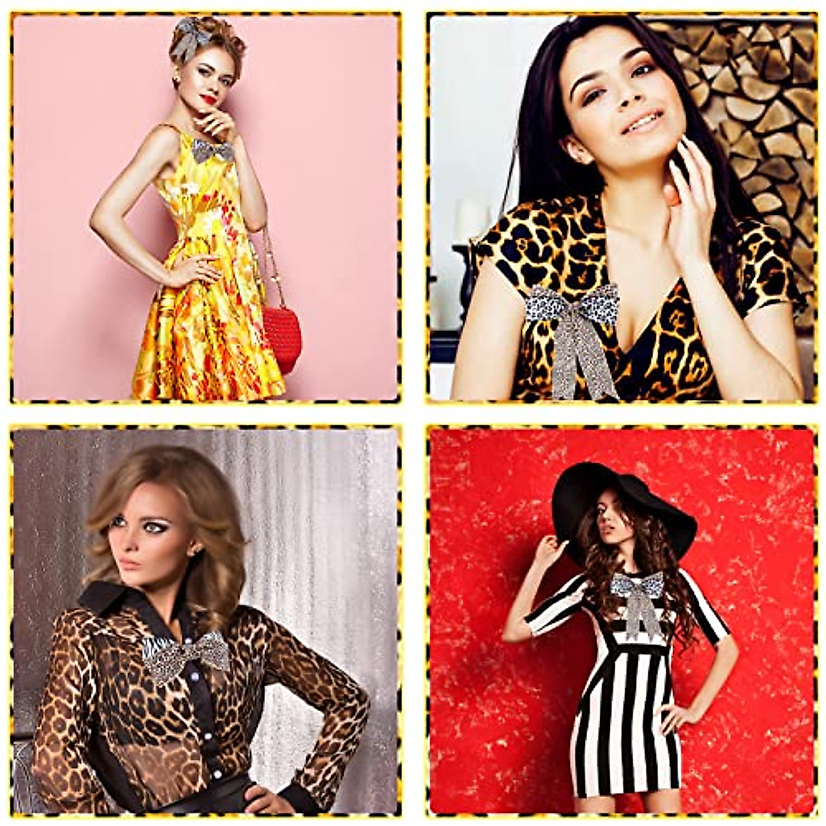 Kuscul 4 Rolls 20 Yards Leopard Print Ribbon Animal Print Ribbon Zebra Cheetah Wired Edge Ribbon Decorative Wrapping Ribbon for for Home Decor, Gift Wrapping, Tree Topper Bow, Wreath, DIY Crafts, 2in