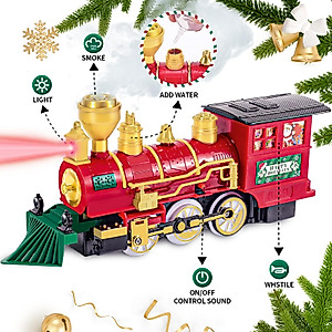 Kids Train Set, Christmas Train Set for Under The Trees, Electric Train Toys for Boys Girls with Steam Locomotive, Passenger Cars, Cargo Cars, Sounds & Lights, for 3 4 5 6 7 8+ Years O