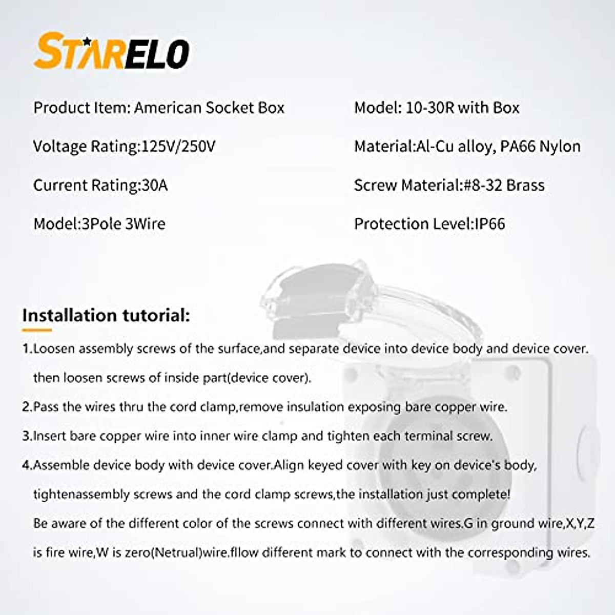 STARELO 30Amp Power Outlet Box,NEMA 10-30R Receptacle 125/250Volt,Outdoor dustproof and Weatherproof.No Grounding, Outlet for Electric Dryers, Heavy Duty Industrial Grade Power Receptacle.ETL Listed.