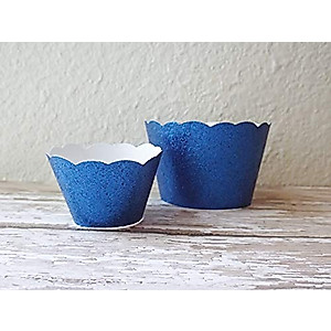 Royal Blue Glitter Cupcake Wrappers Party Dessert Decorations Standard and Mini Holders Set of 12