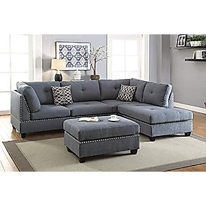 Poundex Linen-Like Fabric Sofas in Grey