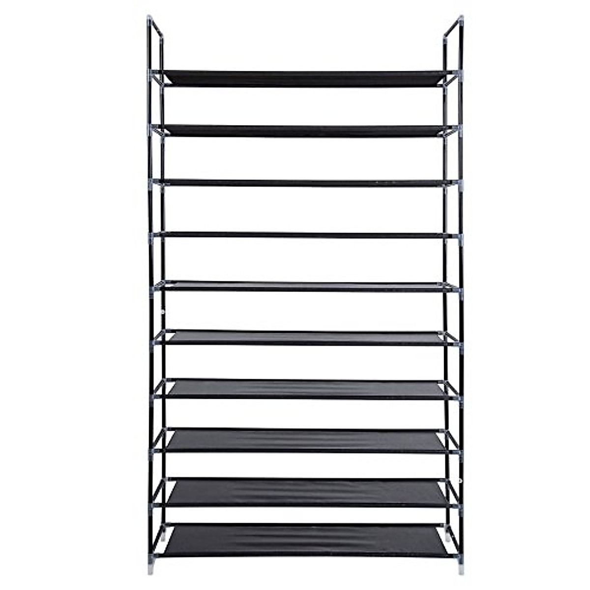 KAAYEE 10 Tiers Shoe Rack Storage Organizer Shelves 50 Pairs Stackable Shoes Racks (39.37 x 11 x 70.87) Non-Woven Fabrics & Steel with Handle (Black)