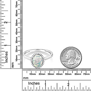 Gem Stone King 10K White Gold 8X6MM Oval Gemstone Birthstone & White Diamond Halo Engagement Ring | Wedding Anniversary Promise White Gold Ring For Women | Size 5,6,7,8,9