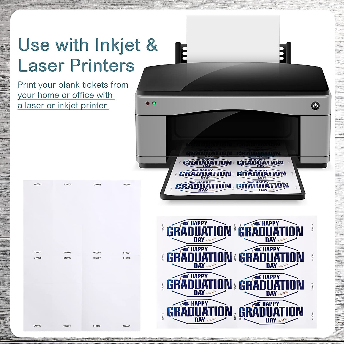 100 Sheets 8.5" x 11" 35lb Printable Event and Raffle Tickets Serialized with Ticket Numbers 800 Pcs 2.125" x 5.5" White Printable Tickets with Tear Away Stubs Easy Printing Card for Event Host