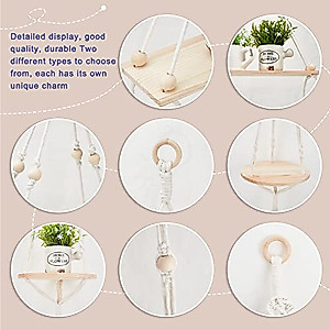 INFUNLY 2pcs Macrame Plant Hangers Indoor Wood Plant Shelf Hanging Boho Flower Planter Basket with Tassel for Bedroom Living Room Bathroom Indoor Outdoor