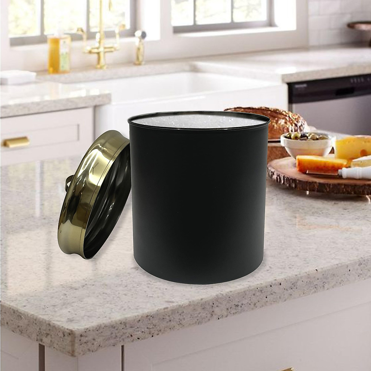 nu steel Set Of 4 Food storage Container Kitchen Canister Matt black with gold finish lid.