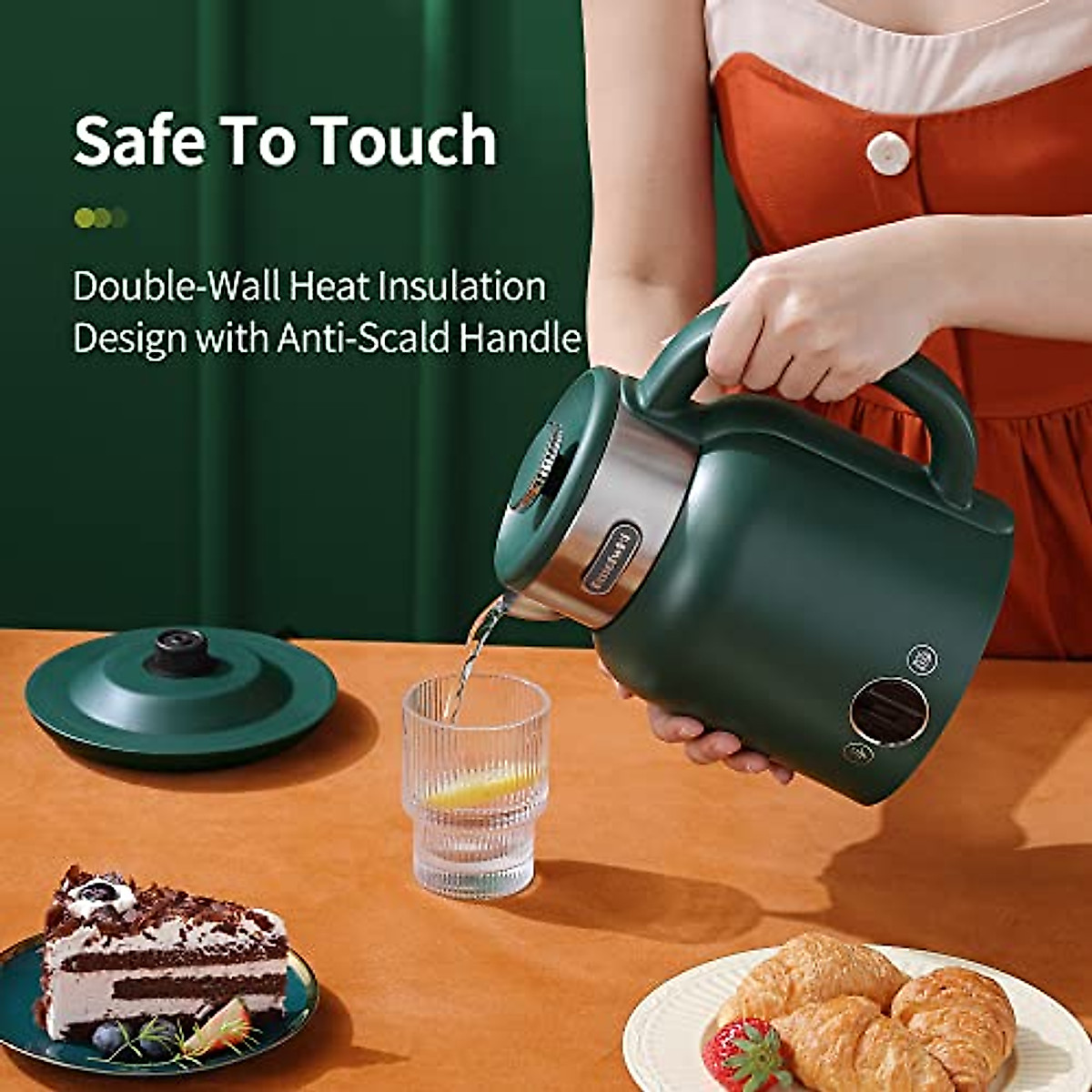 DmofwHi Electric Kettle with TEMP Digital Display(℉/℃), 1.5L Stainless Steel Electric Hot Water Kettle, Auto Shut Off, Boil-Dry Protection, 1200W Electric Tea Kettle for Tea -Deep Green