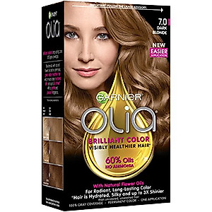 Garnier Olia Ammonia Free Permanent Hair Color, 100% Gray Coverage (Packaging May Vary), 7.0 Dark Blonde, Pack of 1