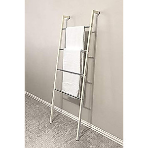 Asta Metal Towel Ladder with 4-Tier Stainless Steel Storage Rungs. Powder-Coated Metal Storage Rack for Bathroom, Bedroom and Laundry Room. B601 (Light Beige)