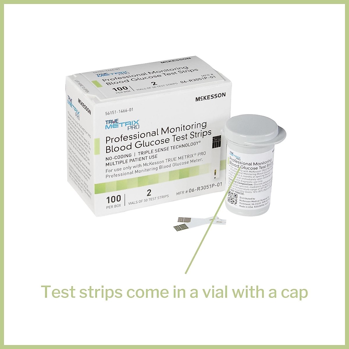 McKesson TRUE METRIX PRO Professional Monitoring Blood Glucose Test Strips - No Coding, Triple Sense Technology, Multiple Patient Use - Vials of Strips, 100 Strips, 1 Pack